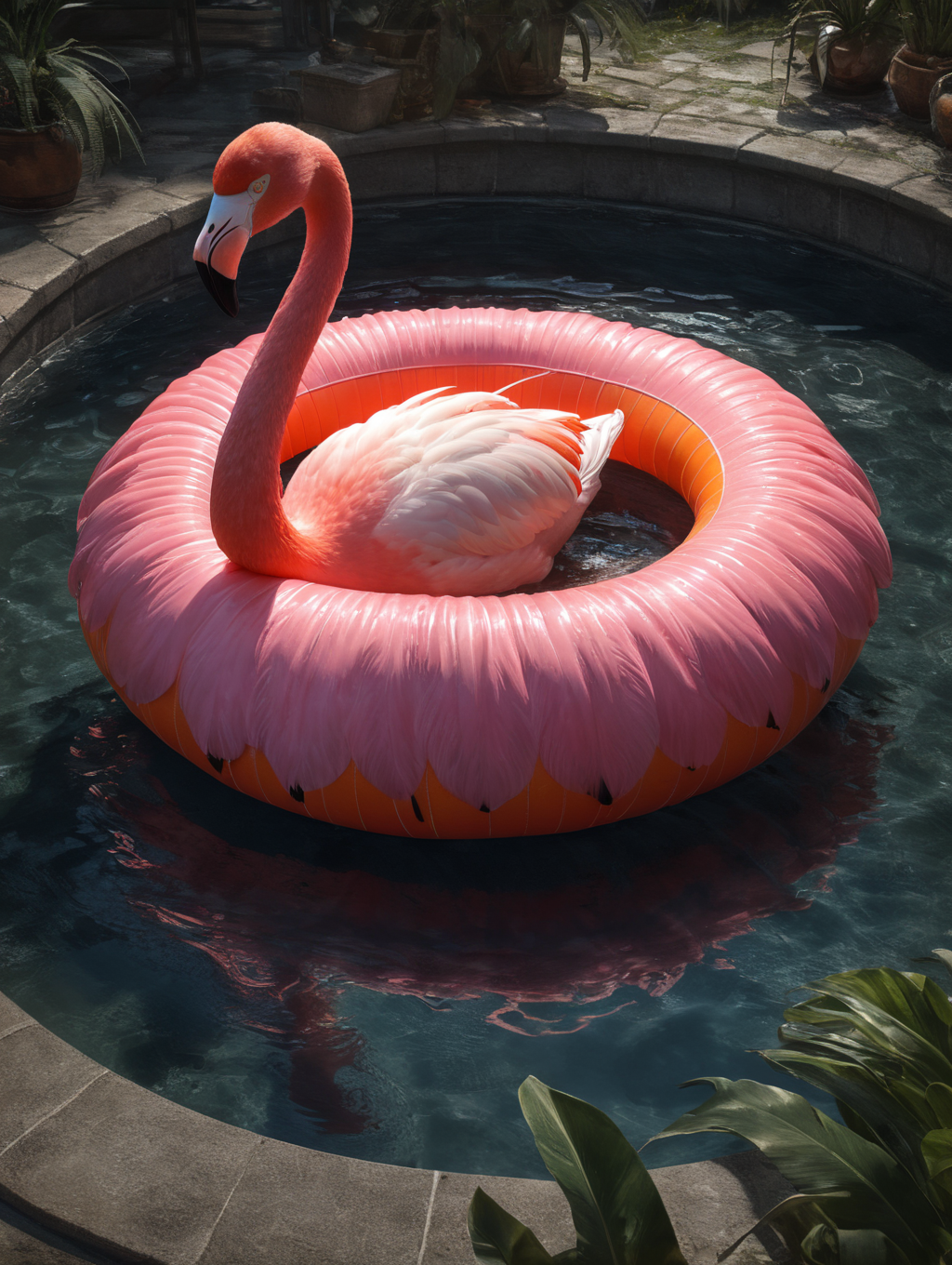Premium Free ai Images | flamingo in pool floatie