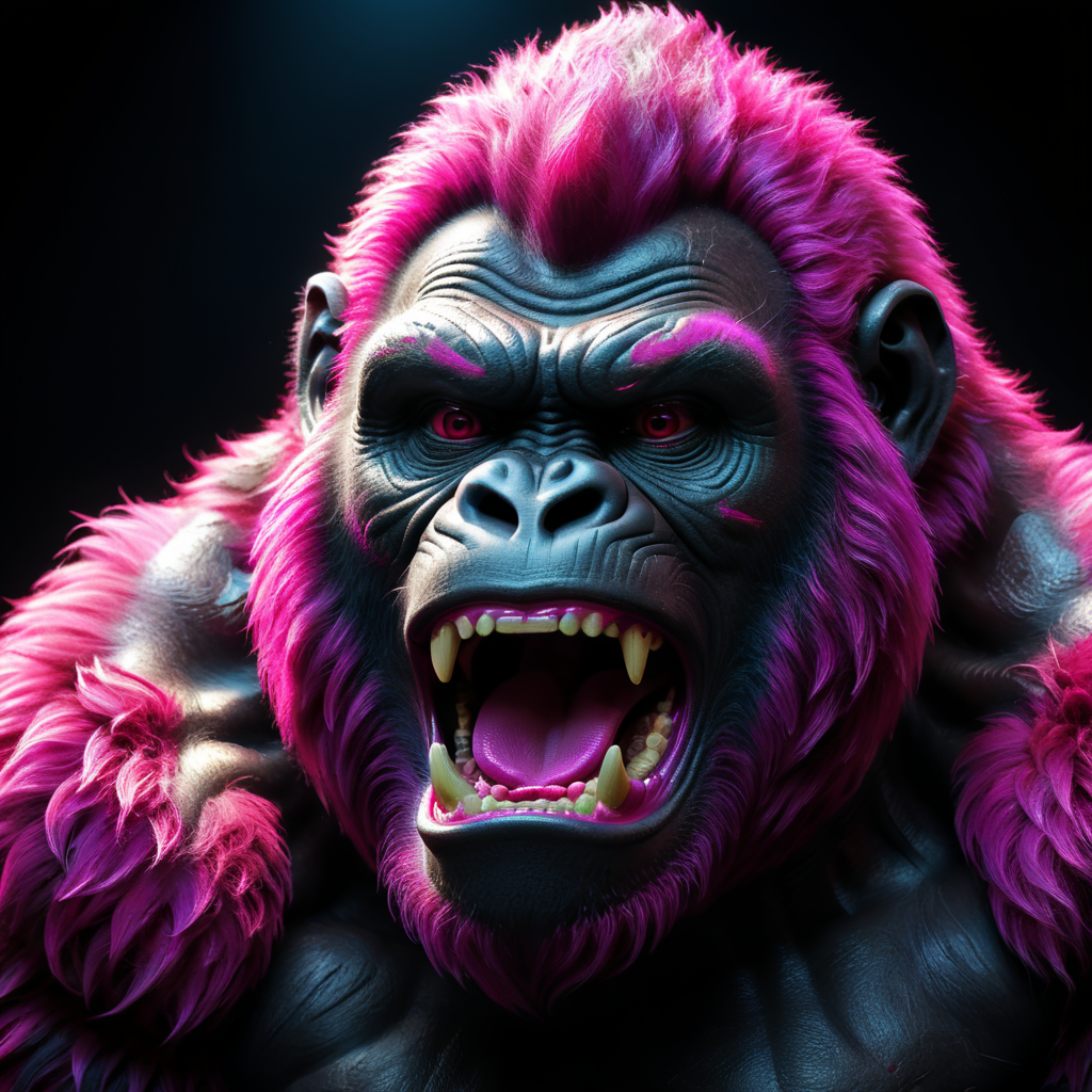 Premium Free ai Images | magenta gorilla cinematic view hold mobil ...
