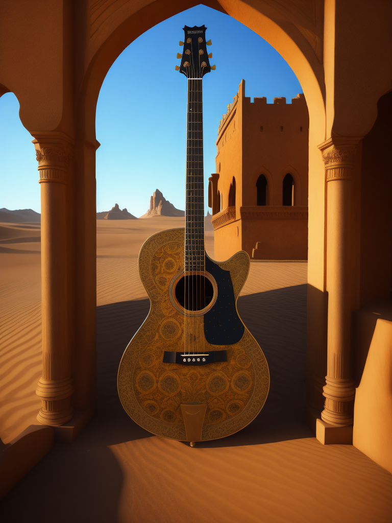 Premium Free ai Images | zolotaa gitara pustyne na zadnem plane dvorec