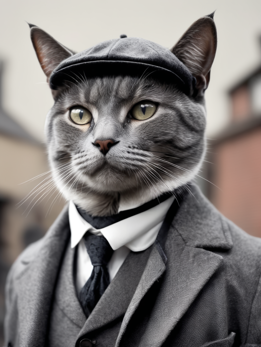 Premium Free ai Images | grey cat looking as peaky blinder