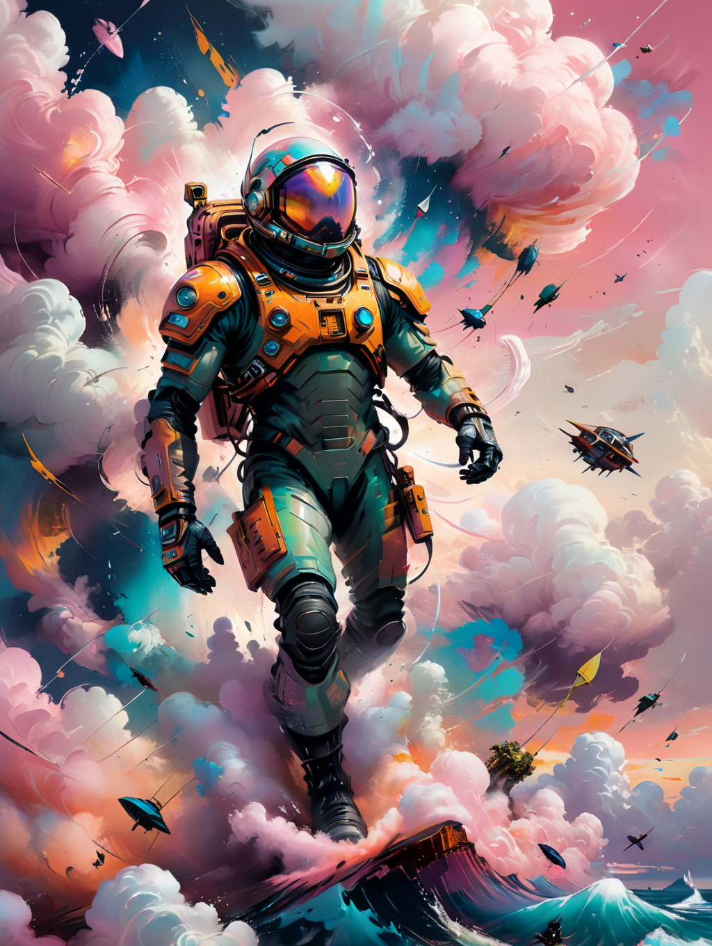 Premium Free ai Images | spaceman cloud surfing on as retor surfboard ...