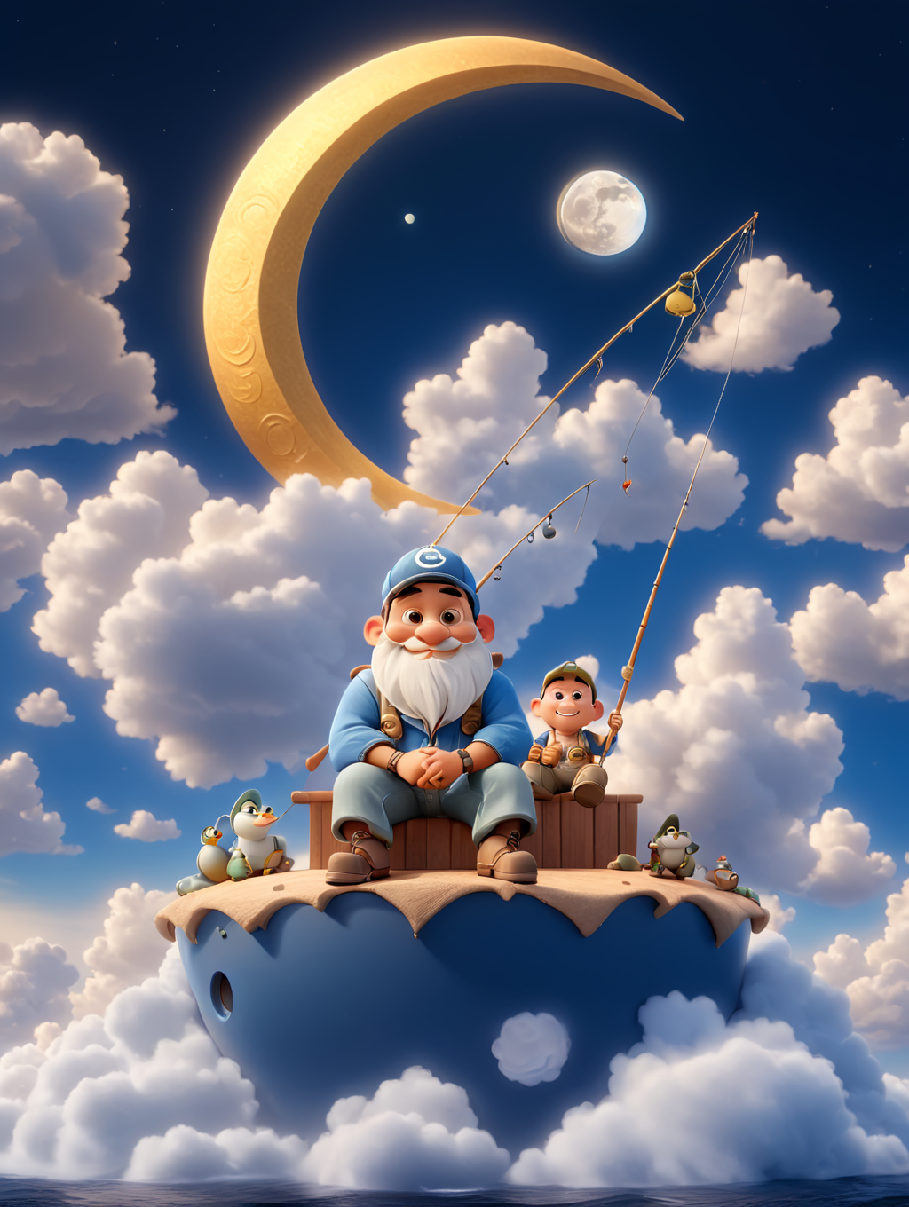 Premium Free ai Images | um pescador sentado na ponta da lua pescando ...