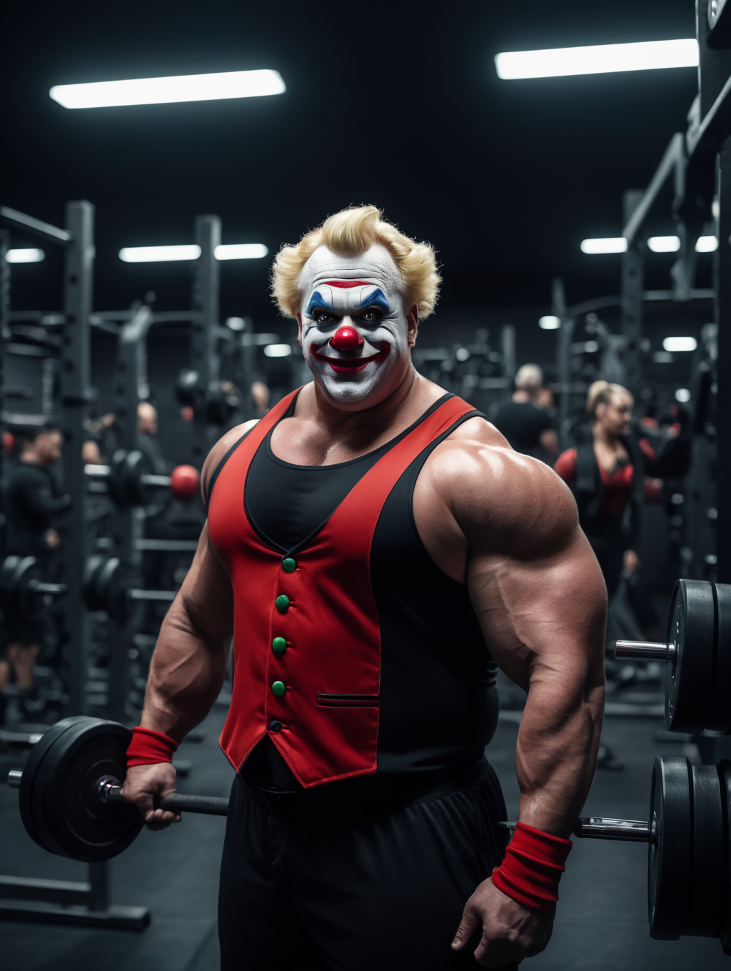 Premium Free ai Images | obese blonde bodybuilder male dressed as clown ...