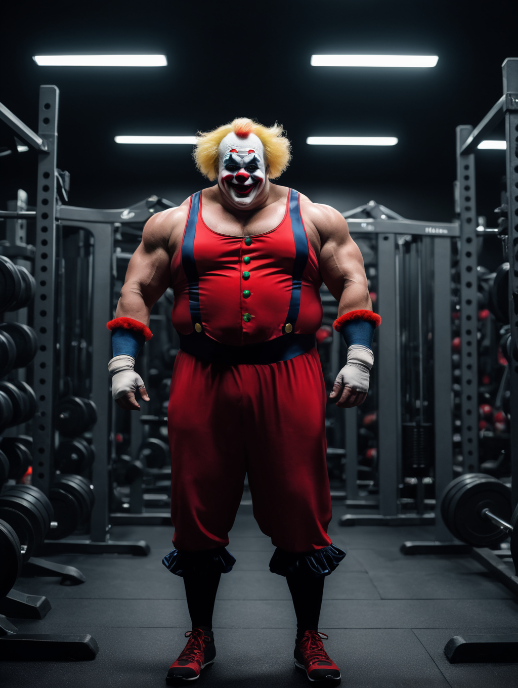 Premium Free ai Images | obese blonde bodybuilder male dressed as clown ...