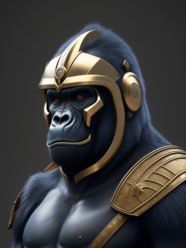 Premium Free ai Images | gorilla blue color with spartan helmet gold