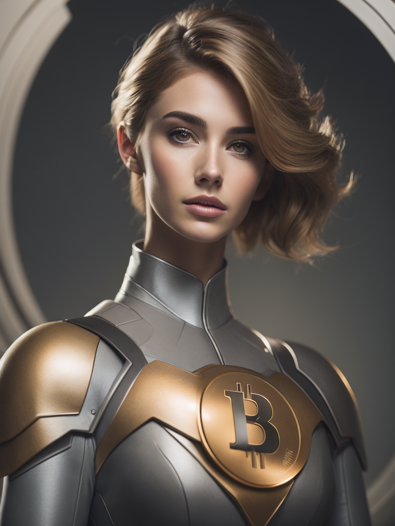 Premium Free ai Images | woman superhero with bitcoin coin head