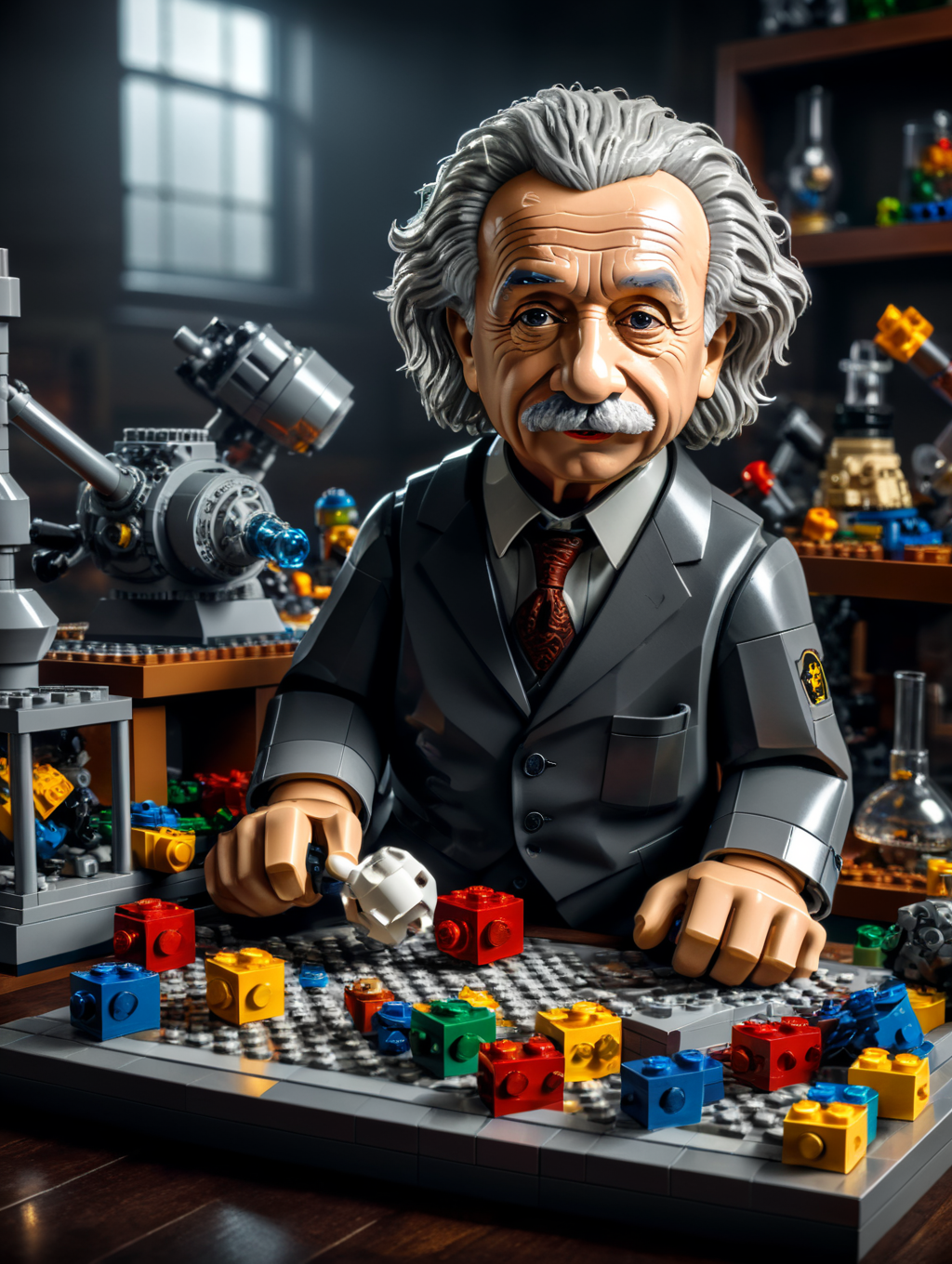 Premium Free ai Images | albert einstein in lab with some lego bricks ...