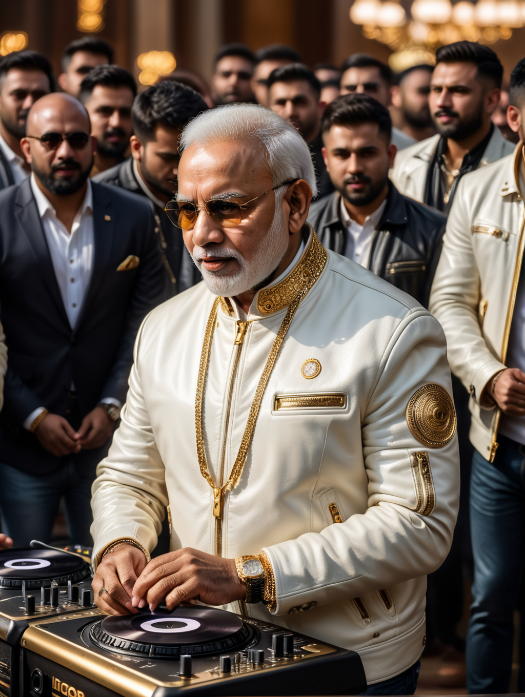 Premium Free ai Images | narendra modi playing dj set white leather ...
