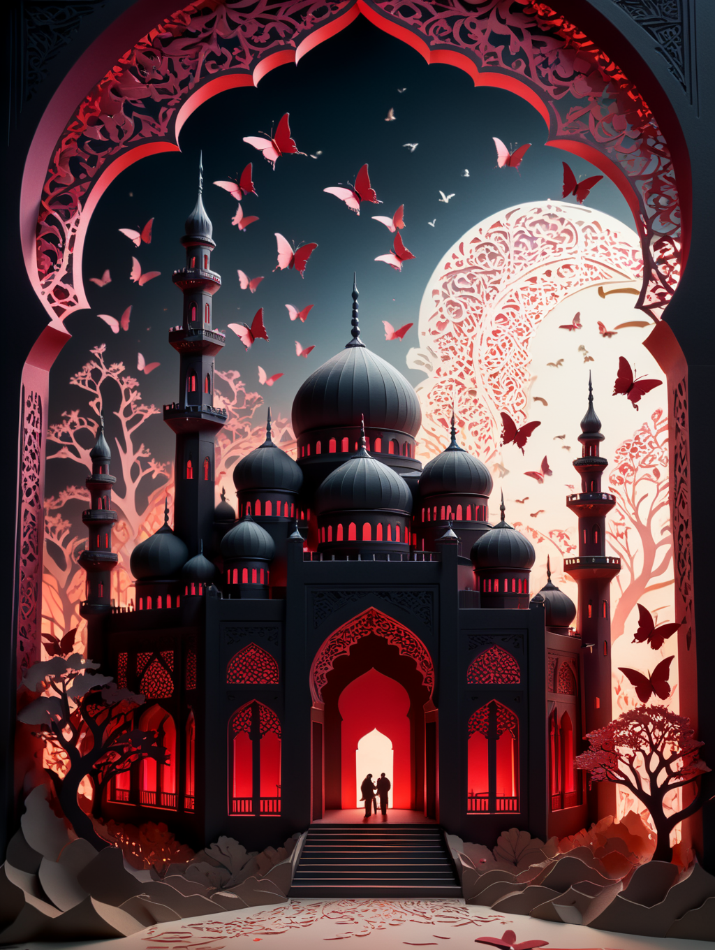 Premium Free ai Images | paper cut scene paper cut mosque in the ...