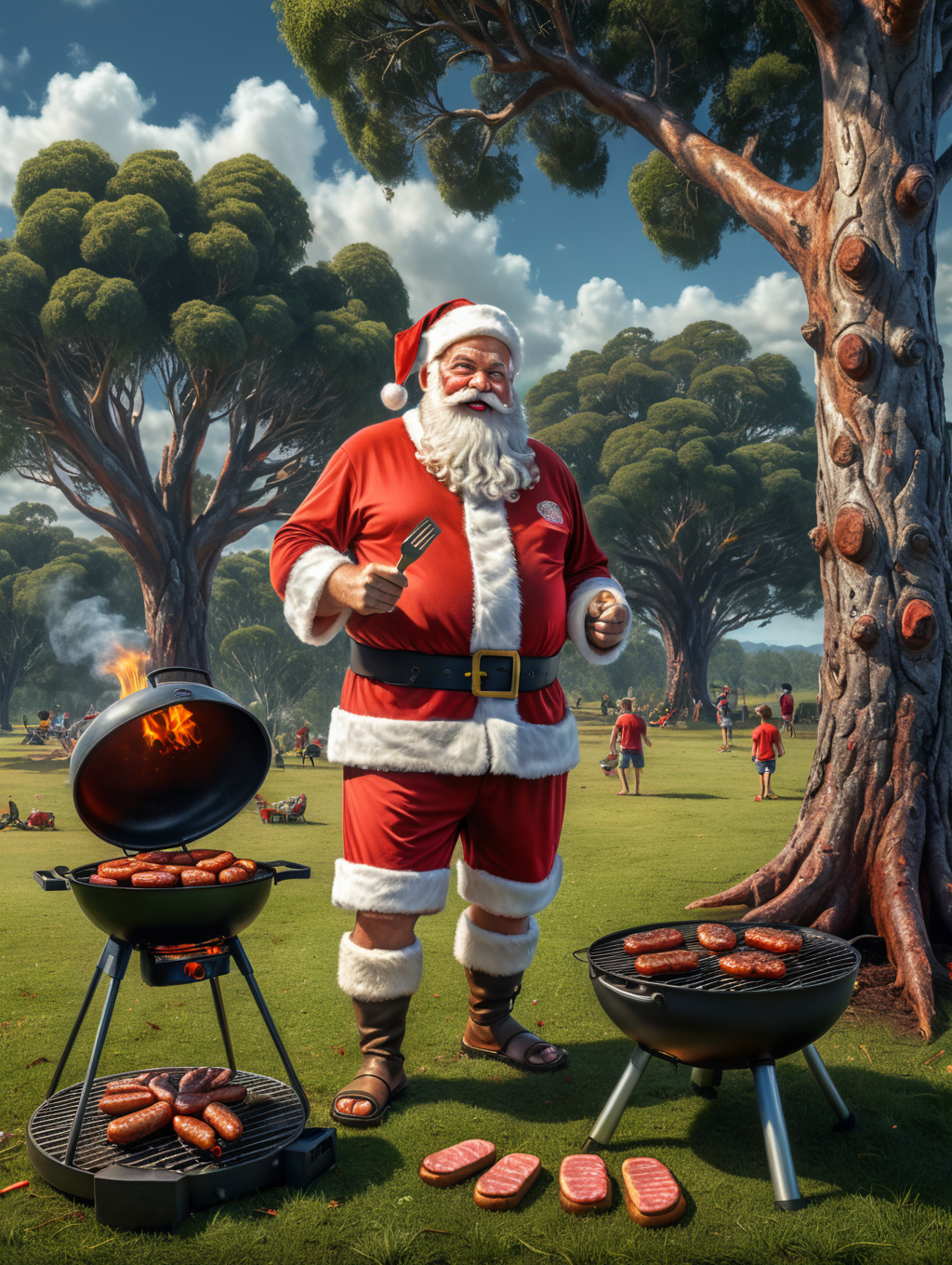 Premium Free ai Images | santa wearing shorts shirt and flip flops ...