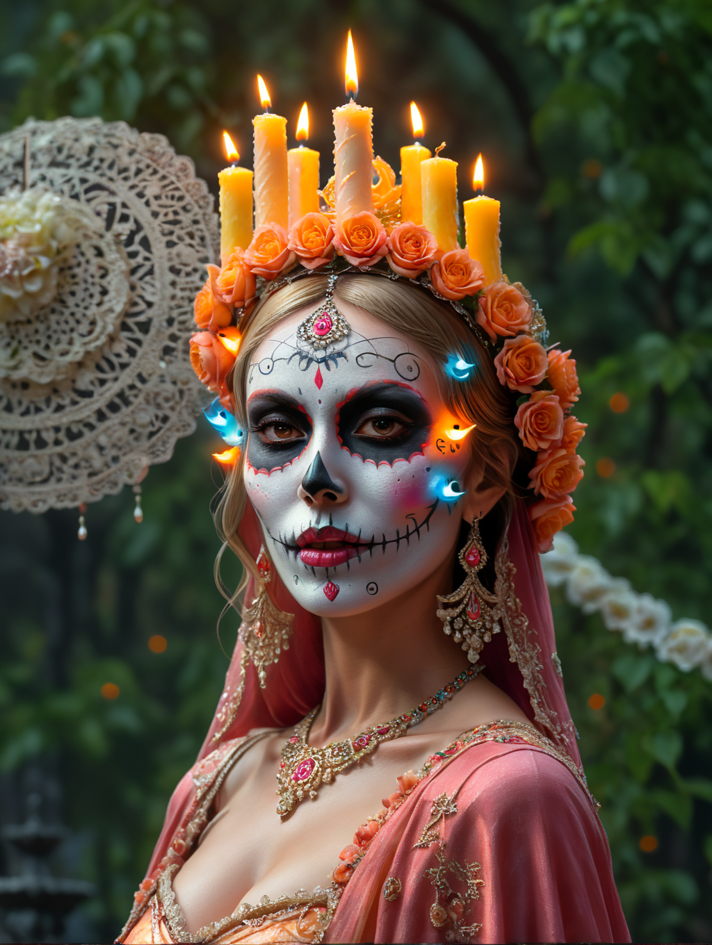 Premium Free ai Images | its the peach princess painted as catrina with ...
