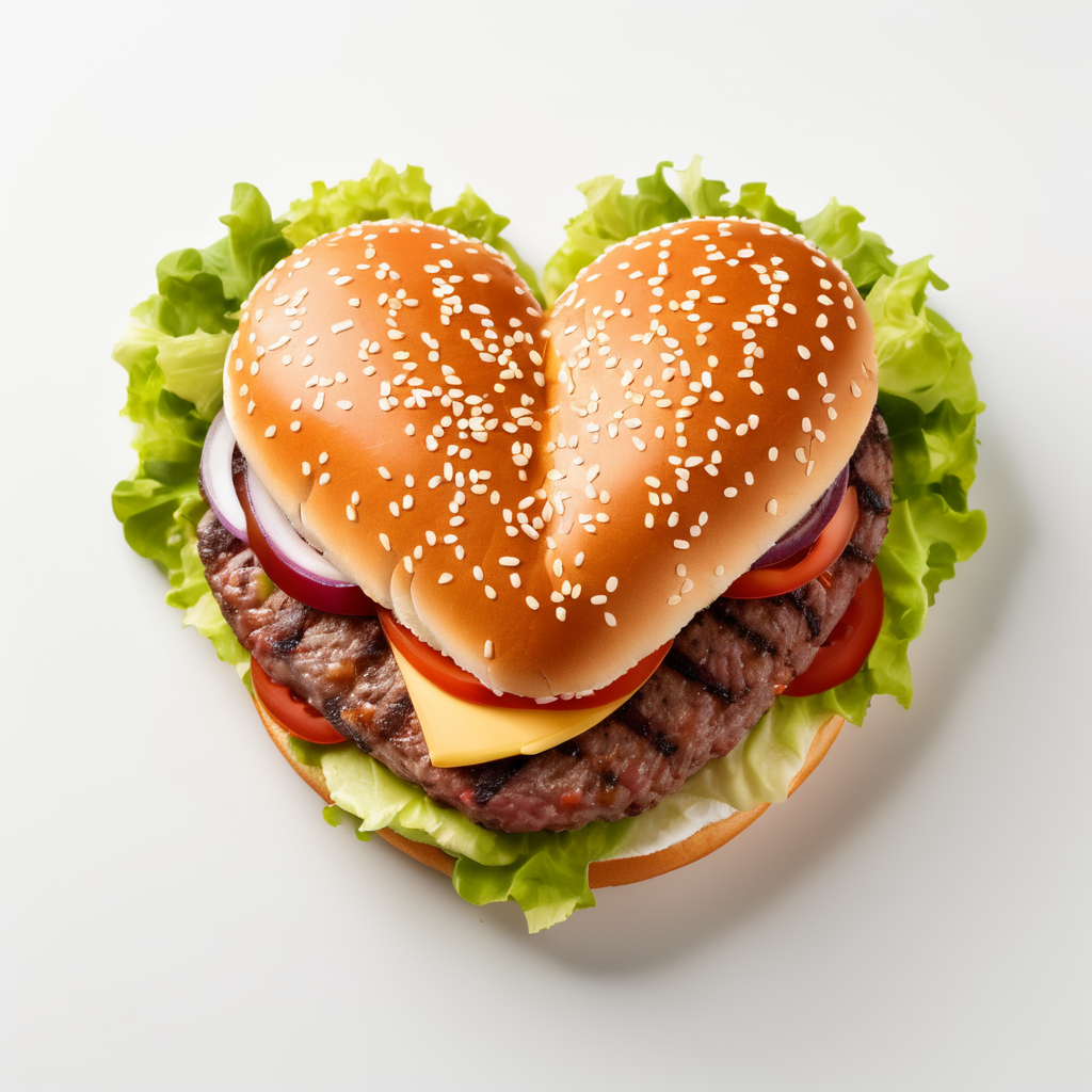 Premium Free ai Images | burger heart shaped white background