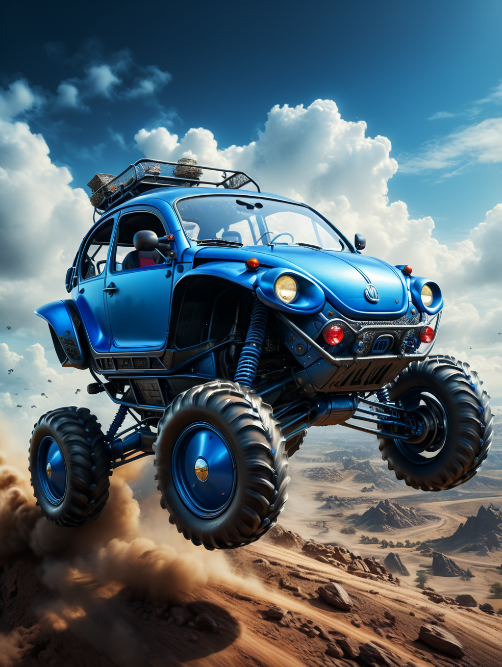 Premium Free ai Images | blue buggy car flying on the sky