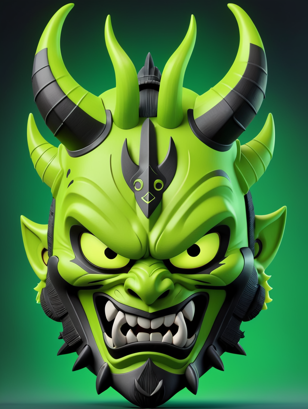 Premium Free ai Images | illustration of demon mask demon samurai mask oni mask neon green oni ...