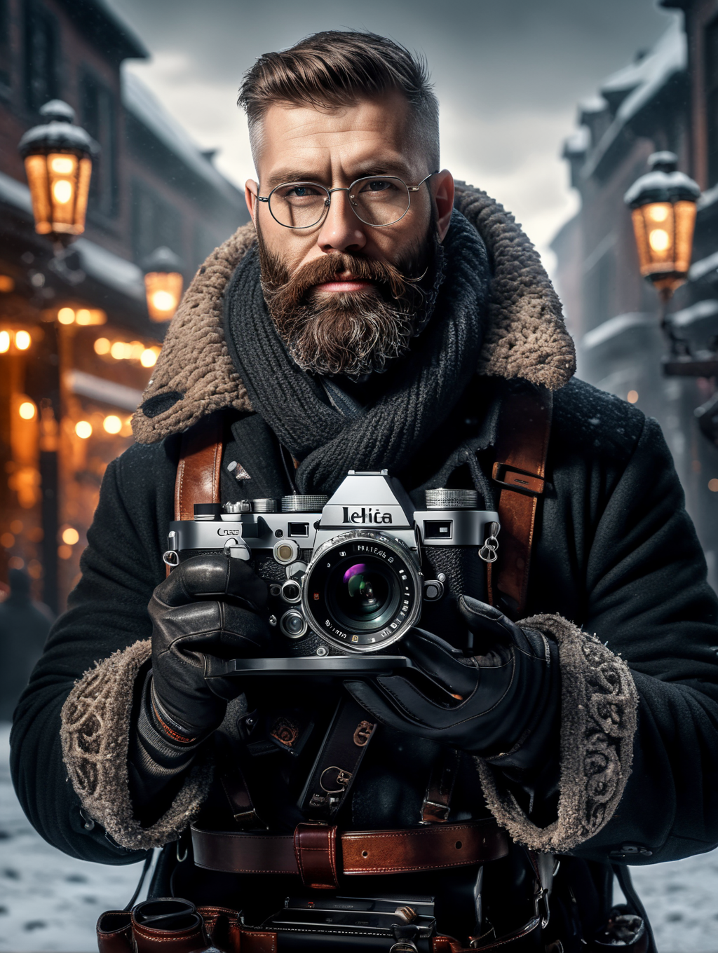 Premium Free ai Images | bearded photographer in winter york holding ...