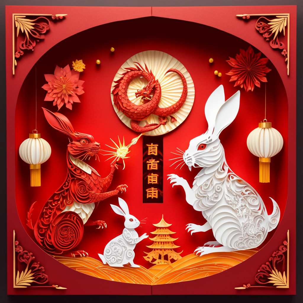 Premium Free ai Images | yi tiao hong se de long he yi zhi bai se de tu ...