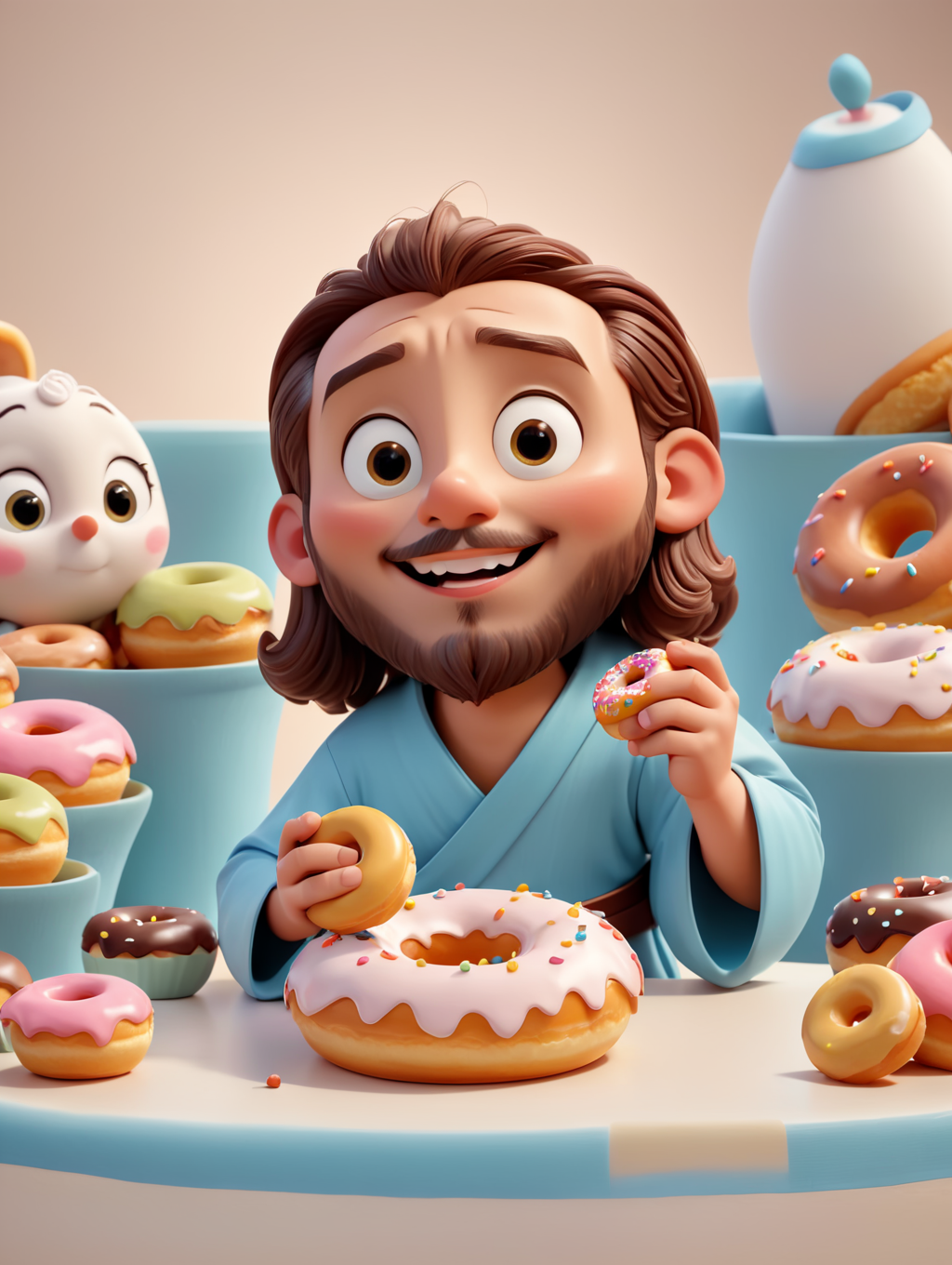 Premium Free ai Images | jesus eating sweet donut