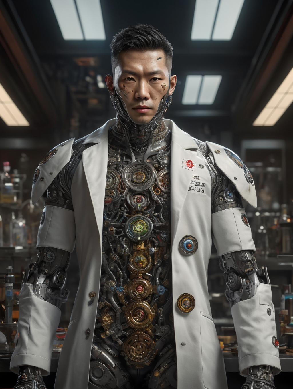 Premium Free ai Images | japanese cyborg in lab coat
