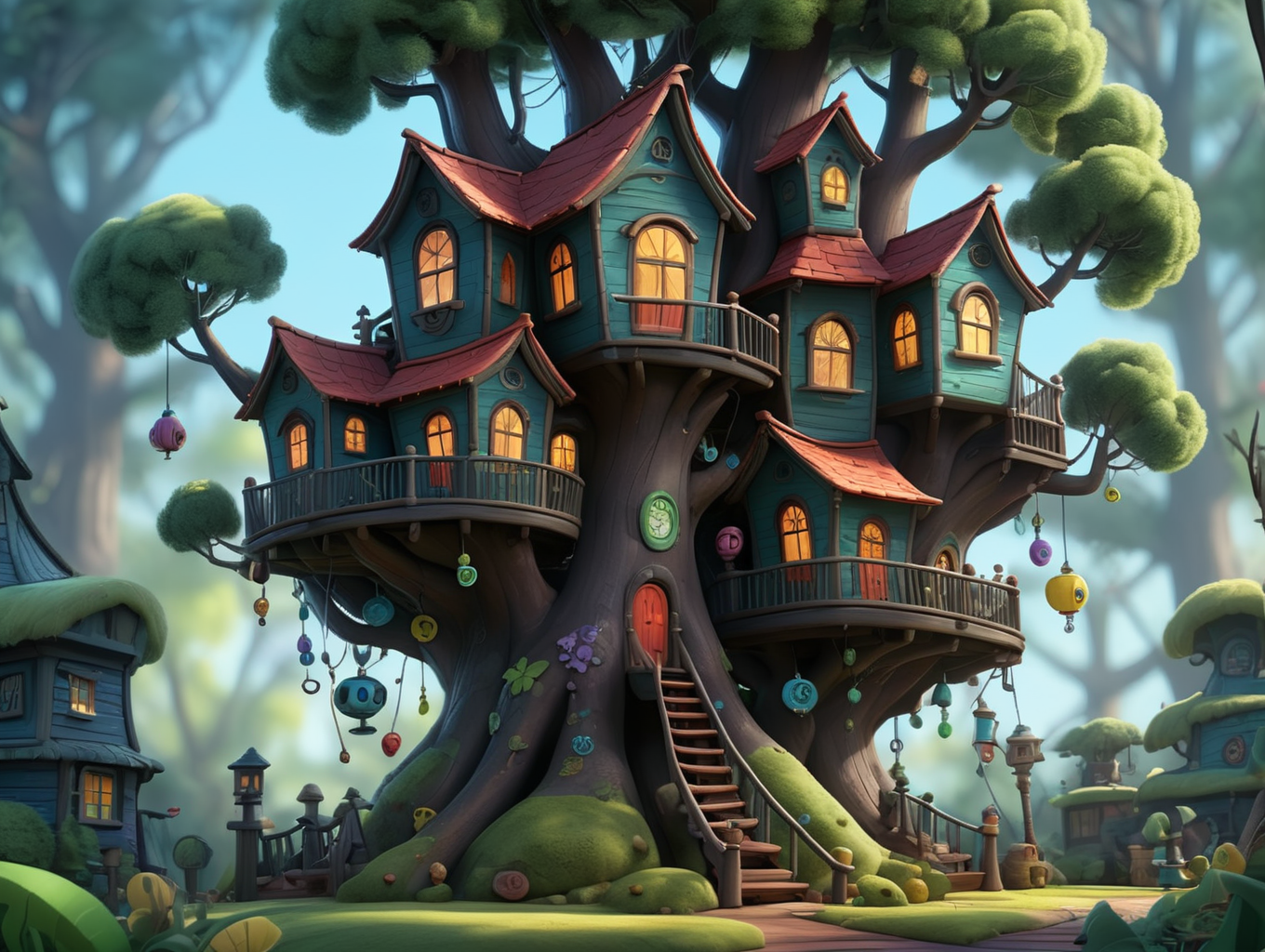 Premium Free ai Images | an elaborate whimsical treehouse in the style ...