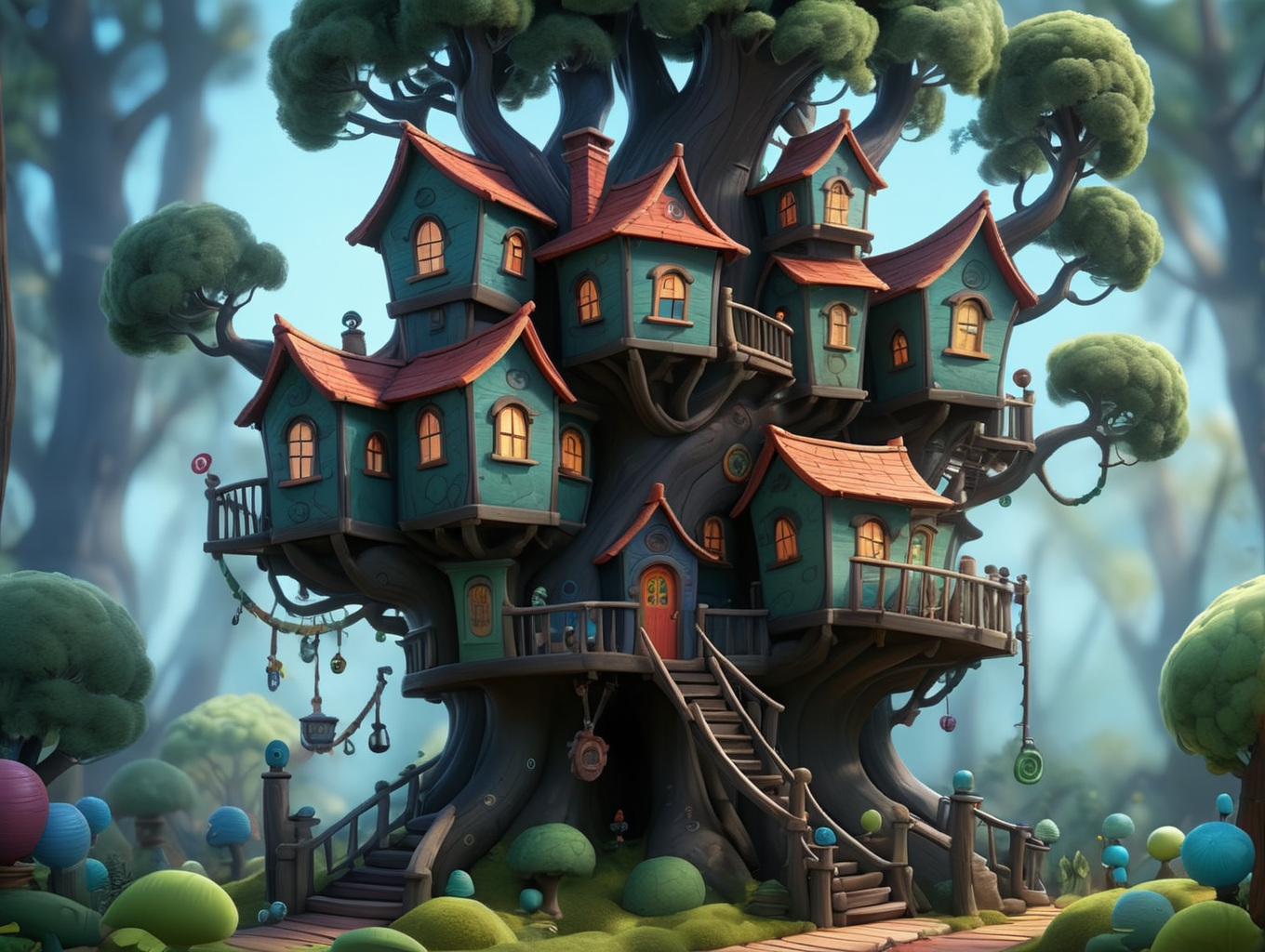 Premium Free ai Images | an elaborate whimsical treehouse in the style ...