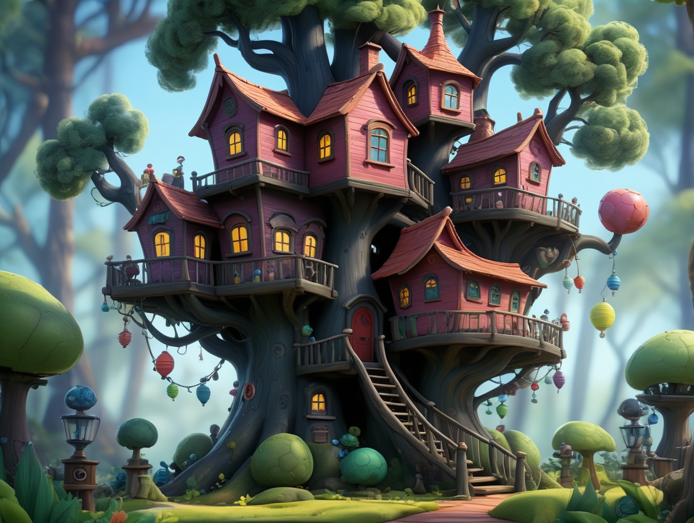 Premium Free ai Images | an elaborate whimsical treehouse in the style ...