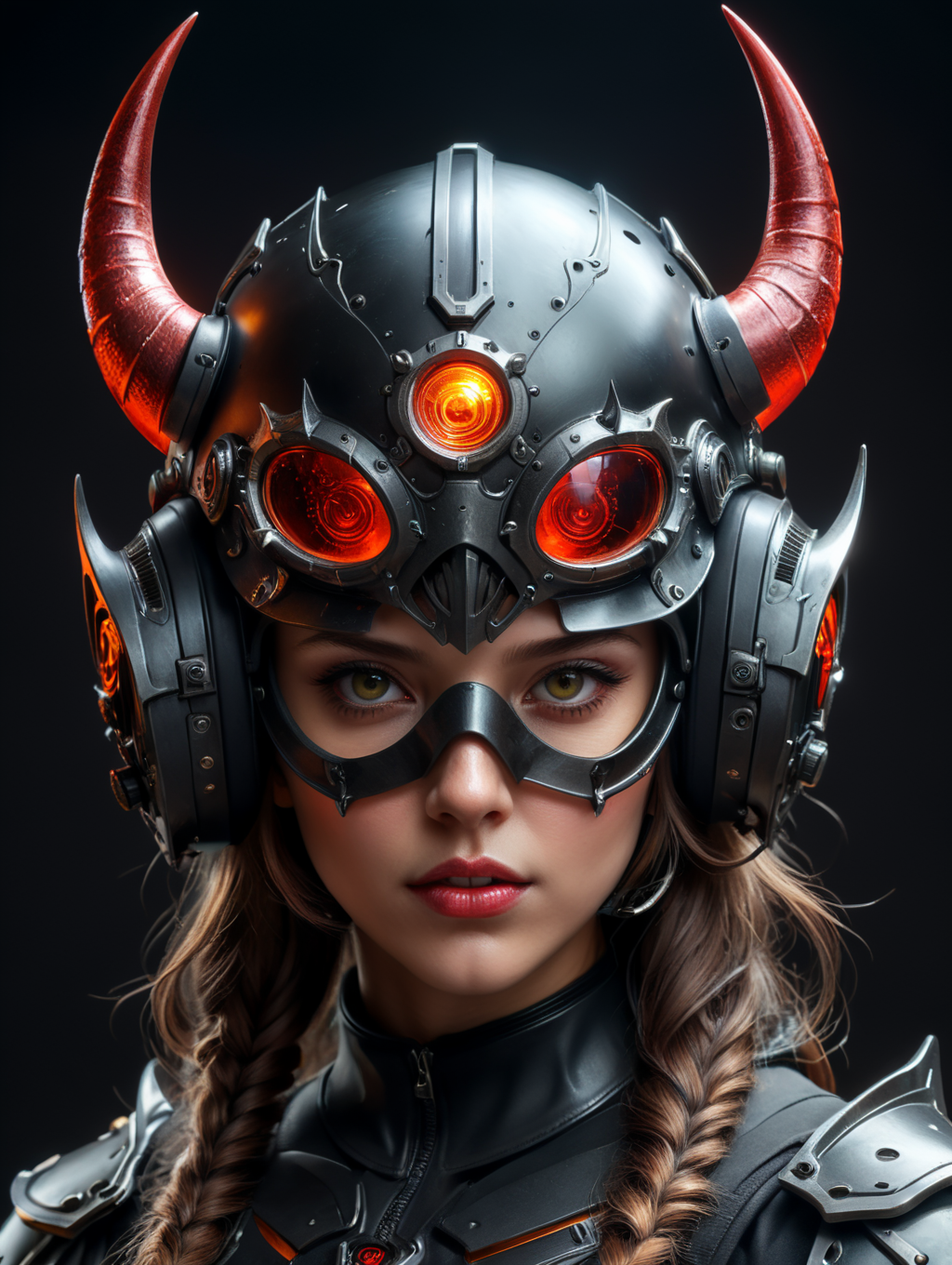 Premium Free ai Images | devuska sleme virtualʹnoj realʹnosti daʹvolʹskim rogami na golove