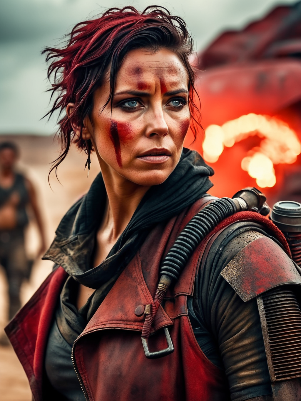 Premium Free ai Images | red woman protagonist dystopian theme mad max ...