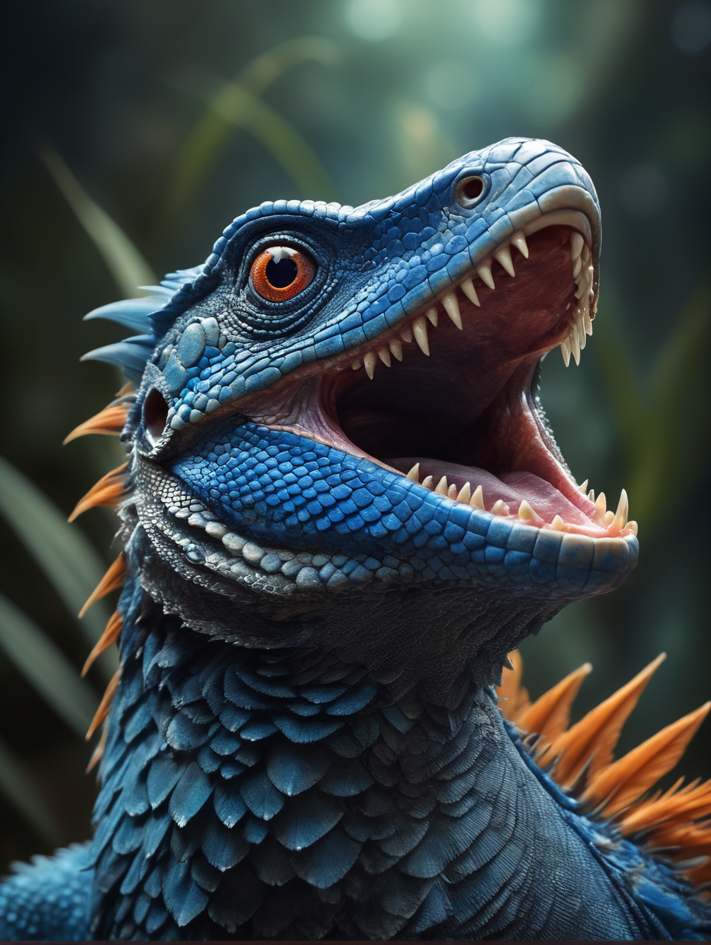 Premium Free ai Images | blue feathered lizard vibrant colors depth of field incredibly high ...