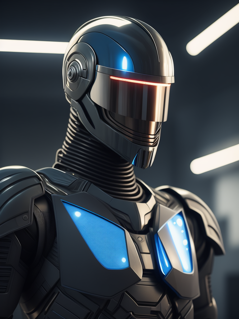 Premium Free ai Images | robocop armadura nova dentro do laboratorio de ...