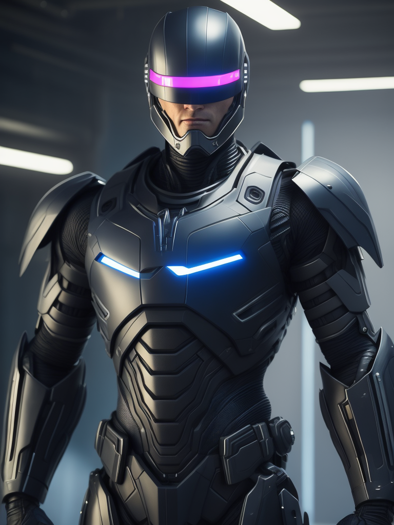 Premium Free ai Images | robocop armadura nova dentro do laboratorio de ...