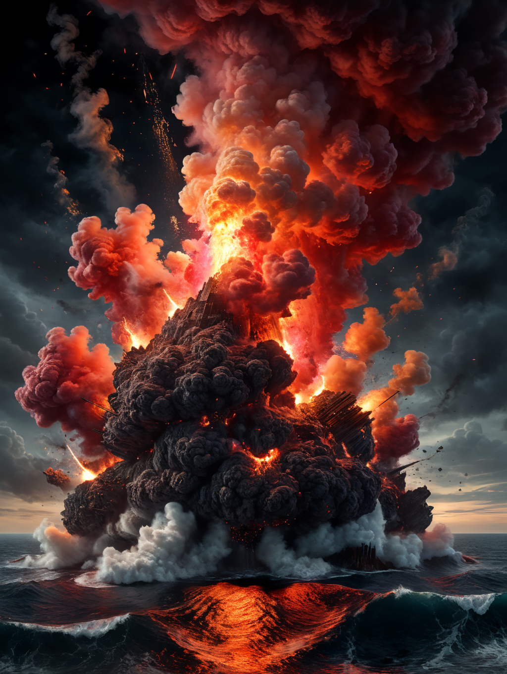 Premium Free ai Images | spark exploding in red cloud of gas over black ...