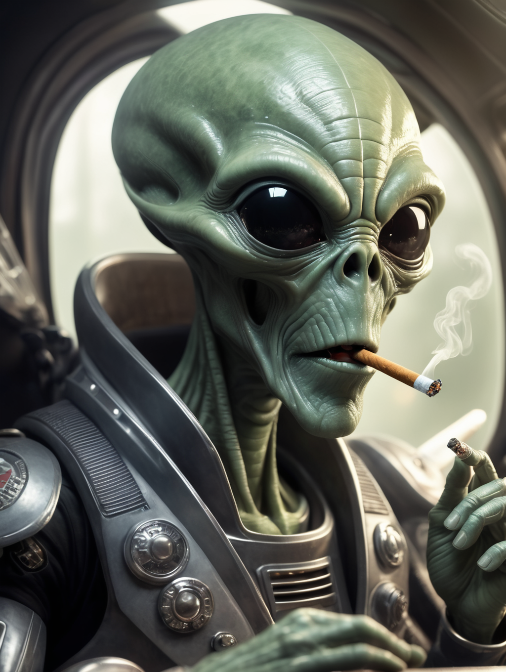 Premium Free ai Images | friendly alien in his spaceship smoking ...