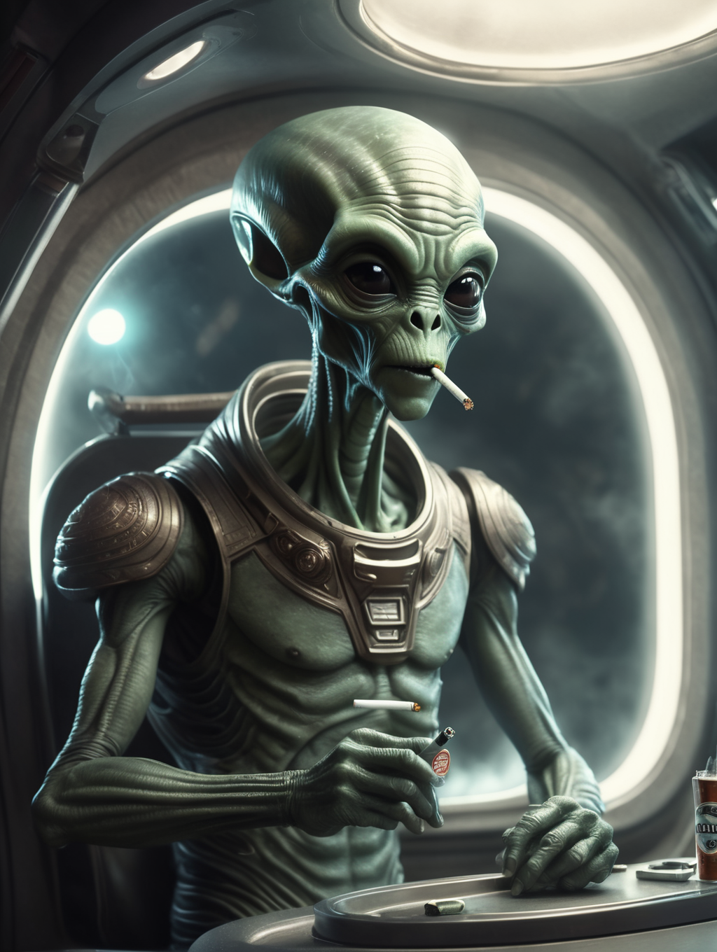 Premium Free ai Images | friendly alien in his spaceship smoking ...