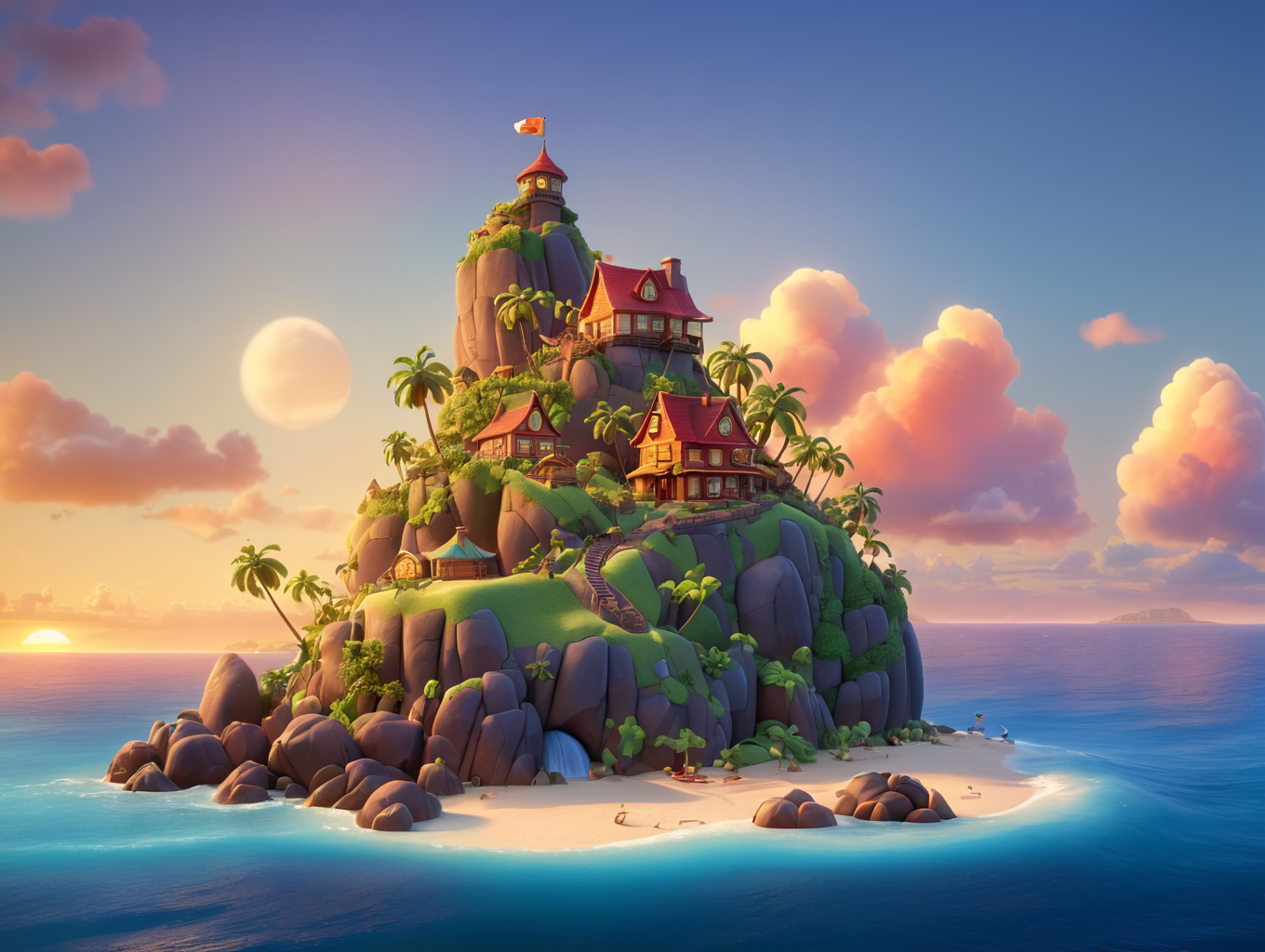 Premium Free ai Images | island sunset in style rendered using ...
