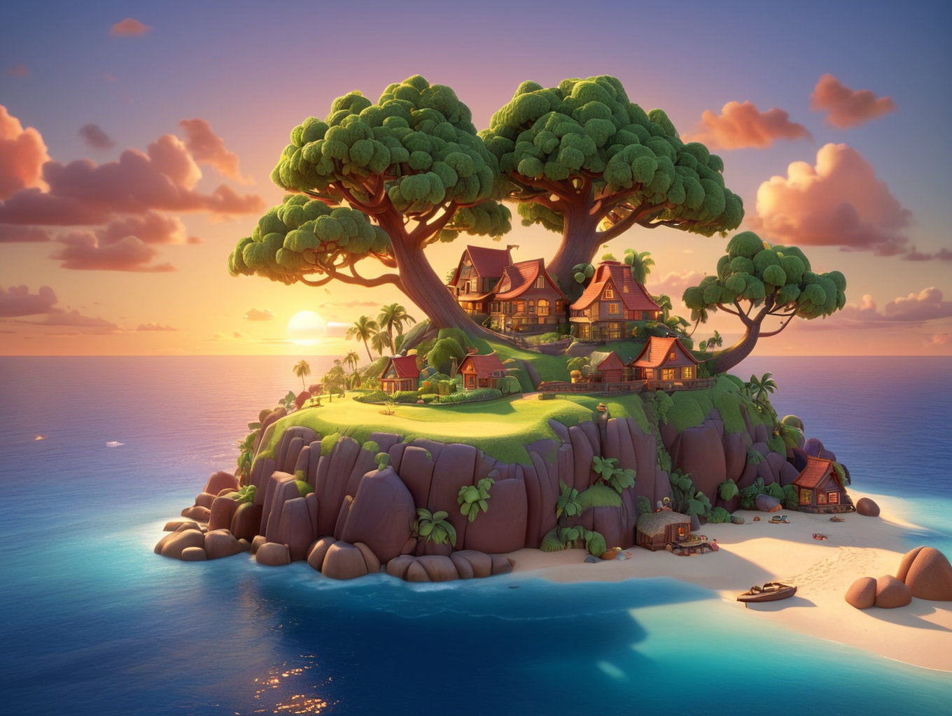 Premium Free ai Images | island sunset in style rendered using ...