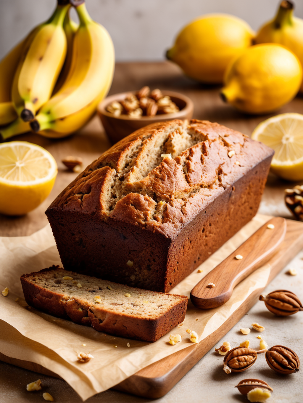 Premium Free ai Images | composition with banana bread banana lemon ...