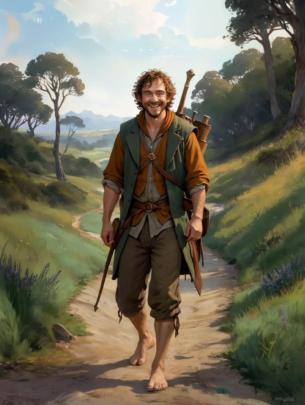Premium Free ai Images | hobbit man barefoot weed pipe male man short ...