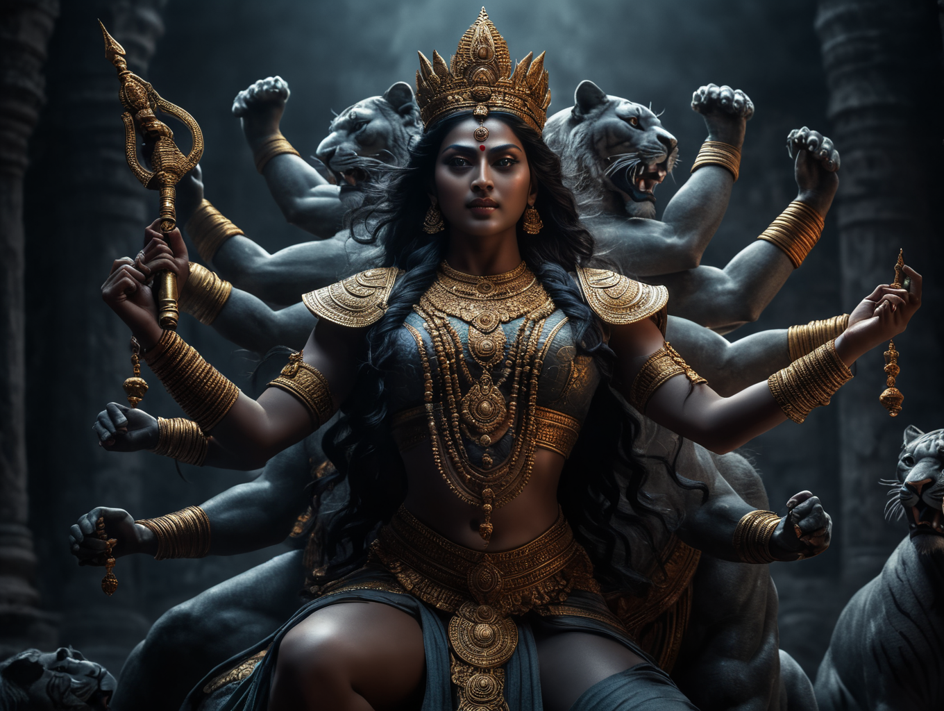 Premium Free ai Images | durga is described as warrior aspect of devi parvati with arms cloth ...
