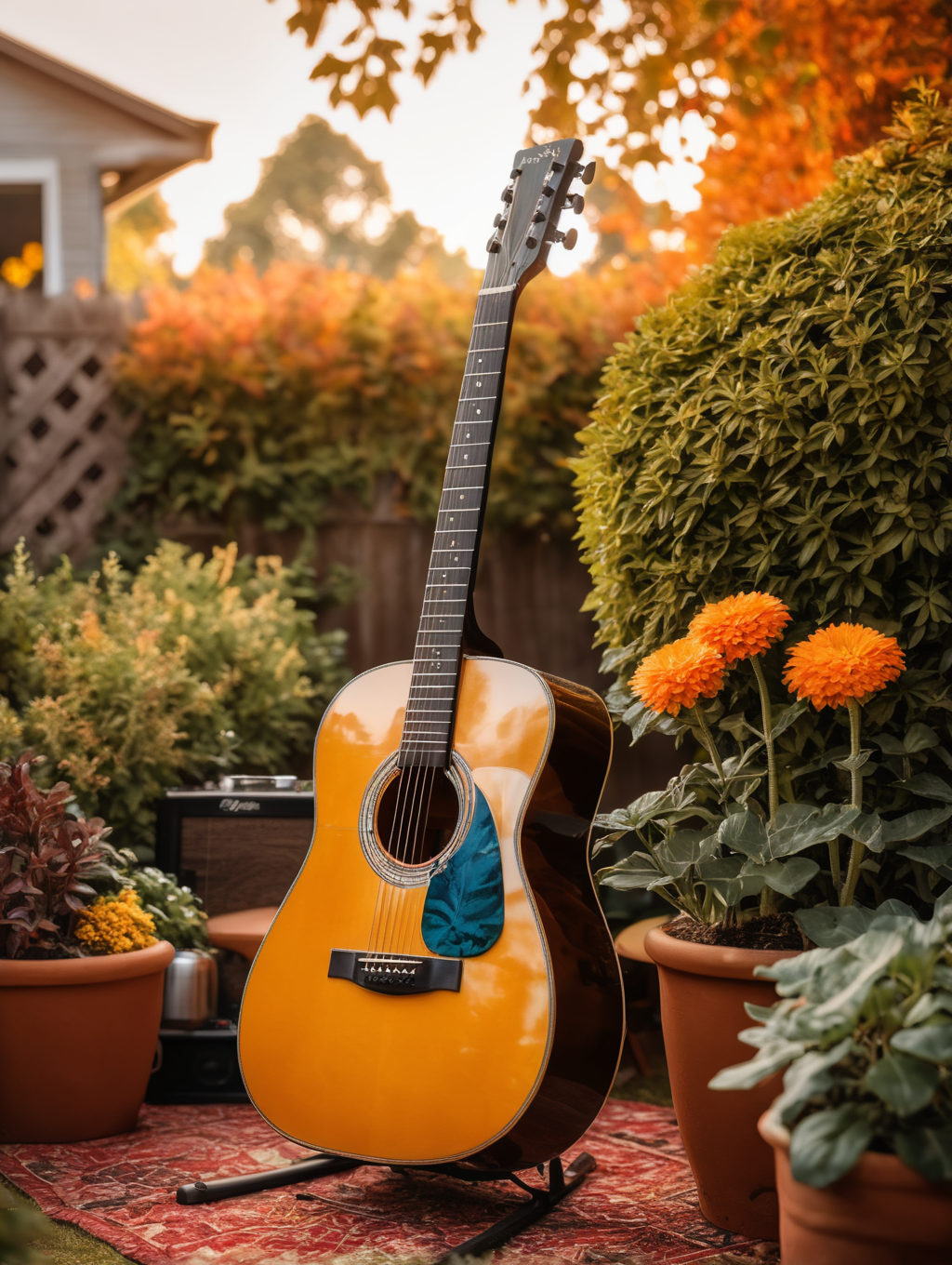 Premium Free ai Images | backyard garden guitar made of plants colorful ...