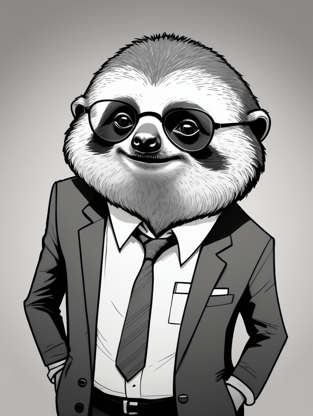 Premium Free ai Images | sketch cartoon sloth professor black and white