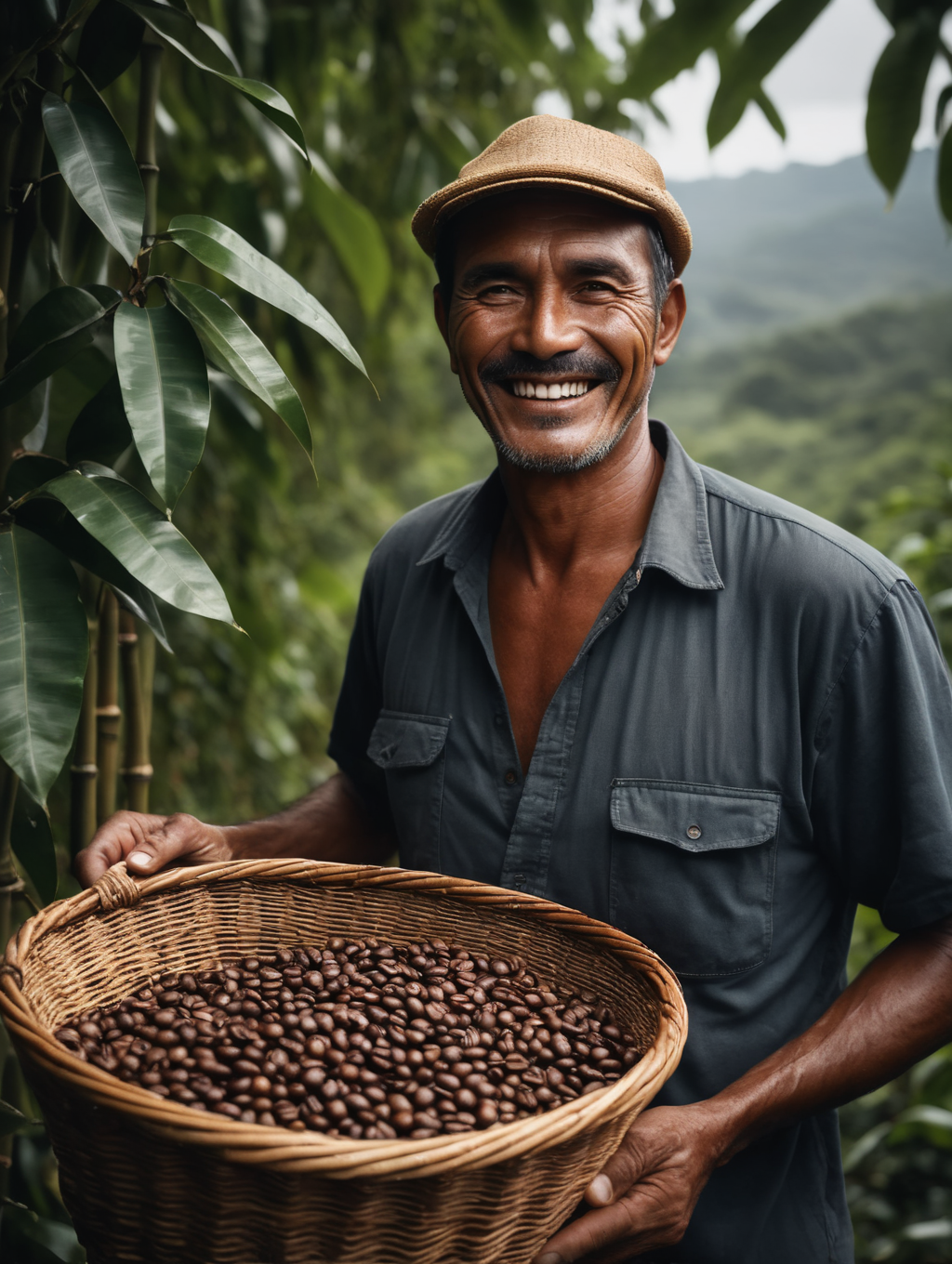 Premium Free ai Images | smiling brazilian coffee farmer holding coffee ...