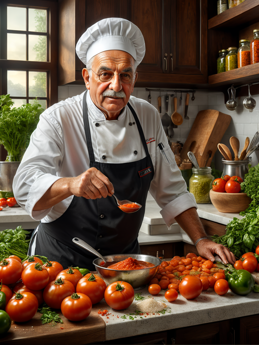 Premium Free ai Images | an elderly italian chef at the kitchen counter ...