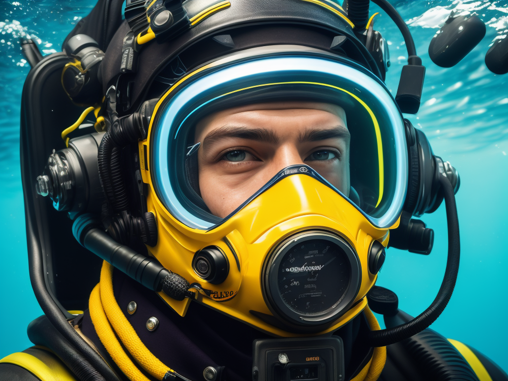 Premium Free ai Images | commercial diver wearing kirby morgan km dive helmet underwater ultra ...