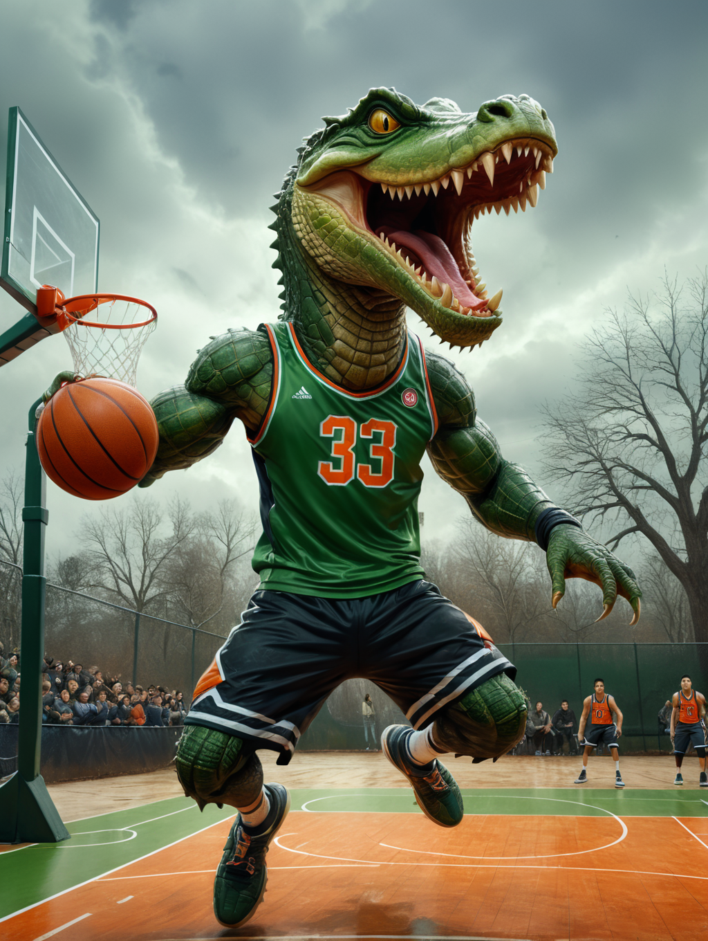 Premium Free ai Images | furious alligator basketball player dunk green ...