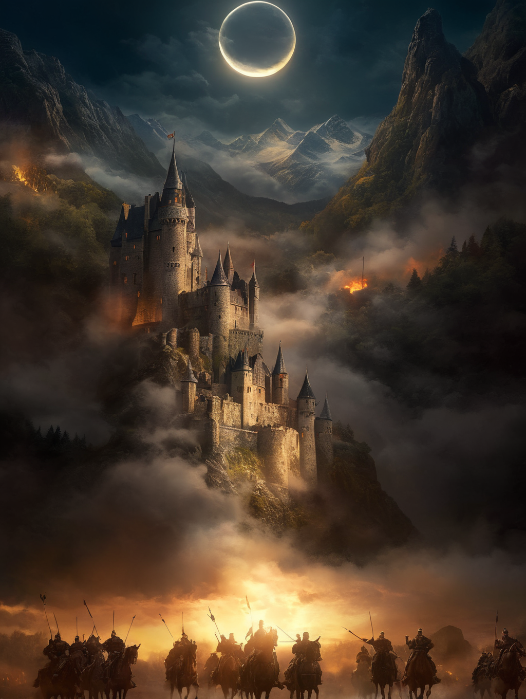 Premium Free ai Images | castle in scotland with fog around the turrets ...