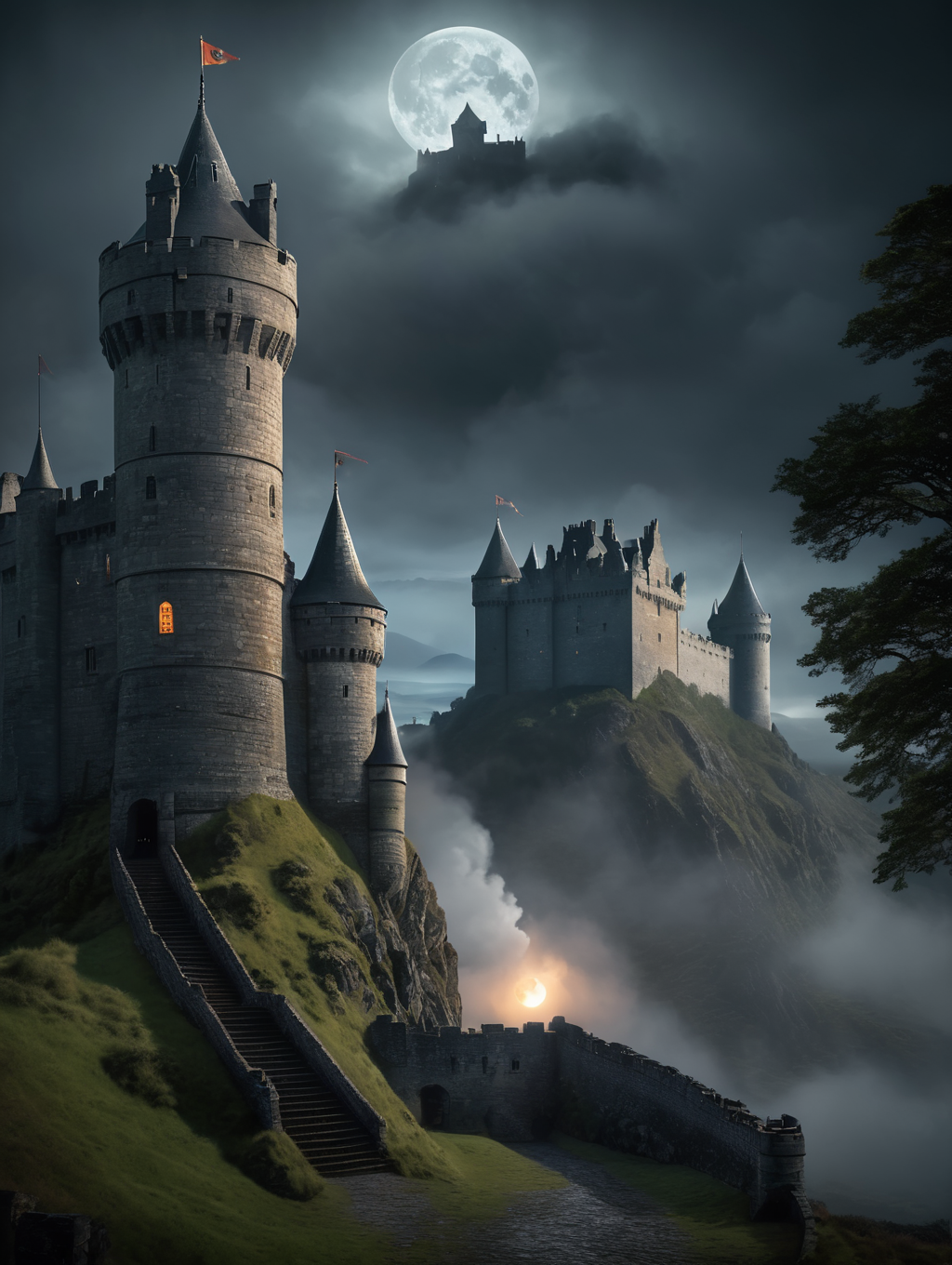 Premium Free ai Images | castle in scotland with fog around the turrets ...