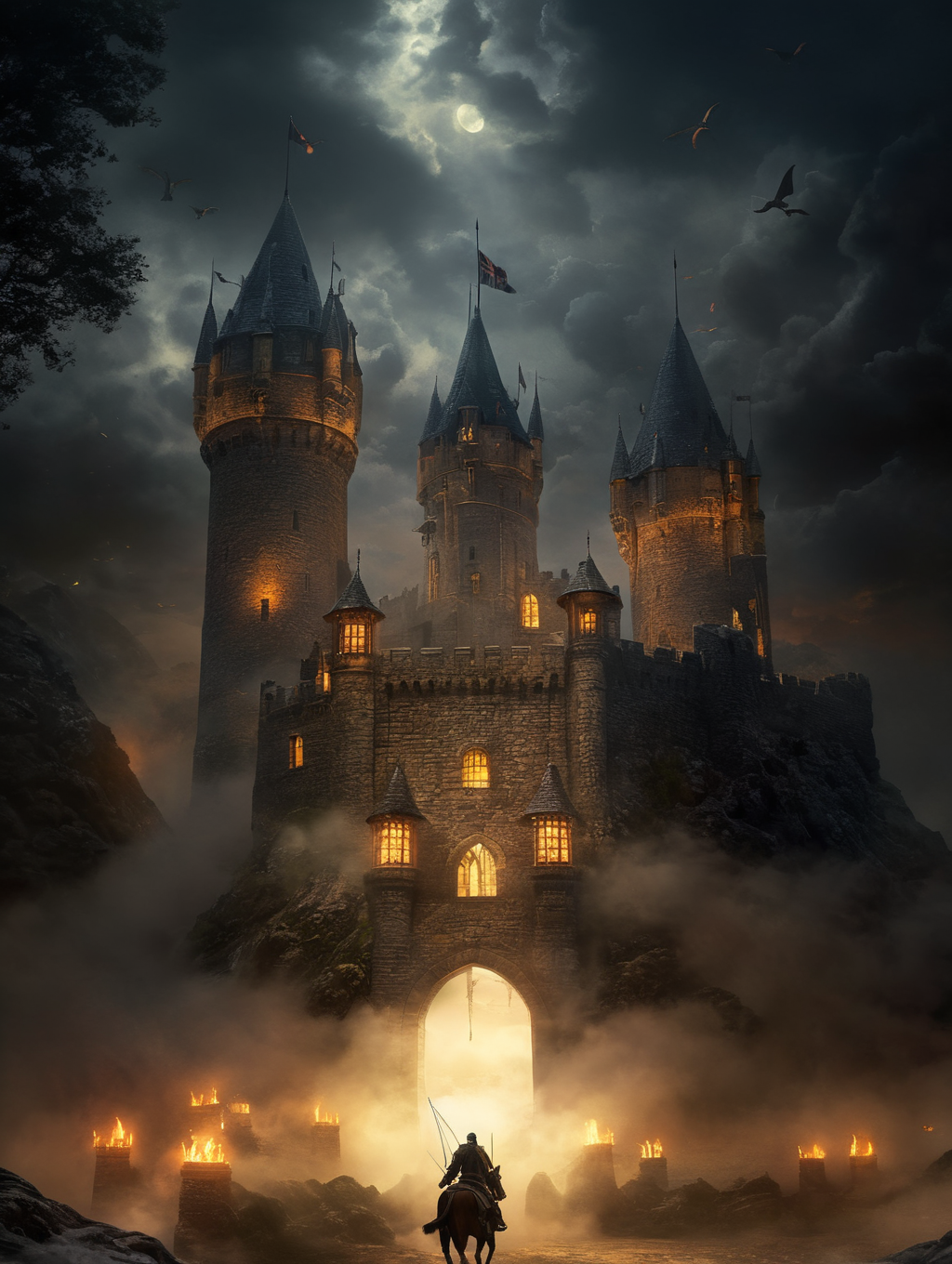 Premium Free ai Images | castle in scotland with fog around the turrets ...