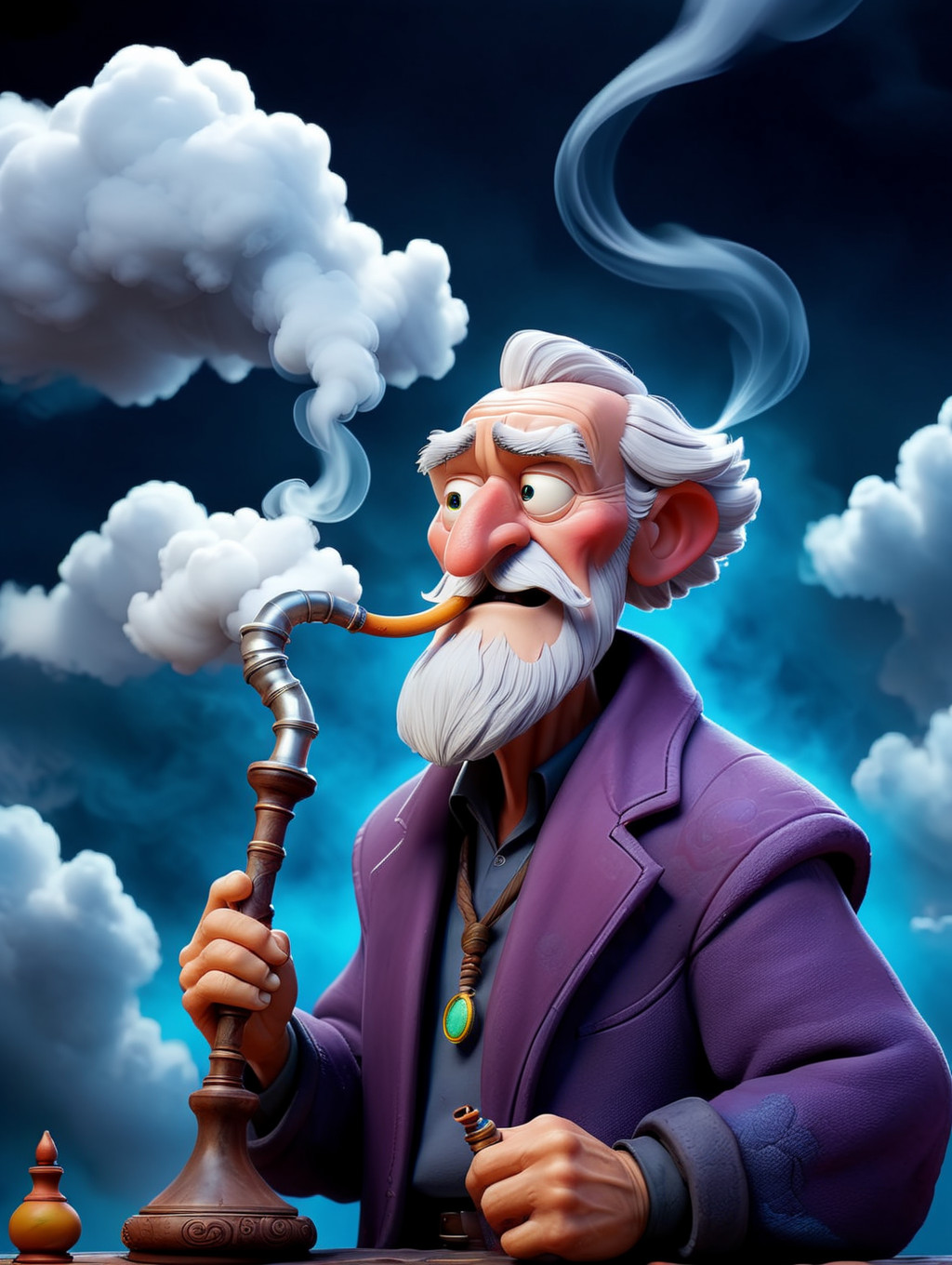 Premium Free ai Images | old wizard smoking large hookah pipe with huge ...