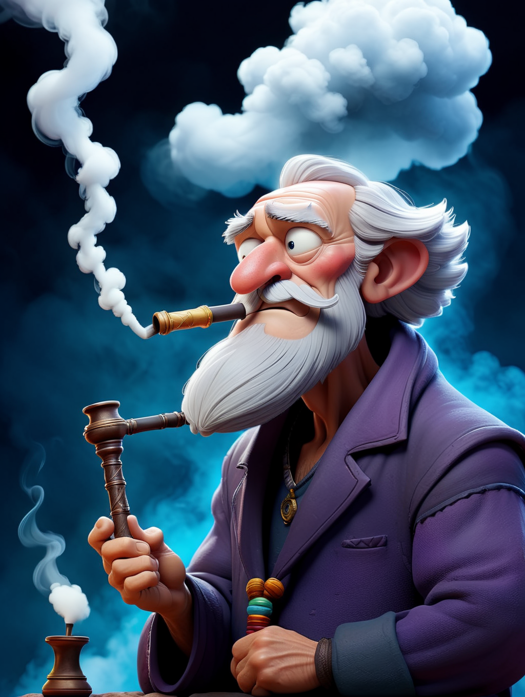 Premium Free ai Images | old wizard smoking large hookah pipe with huge ...