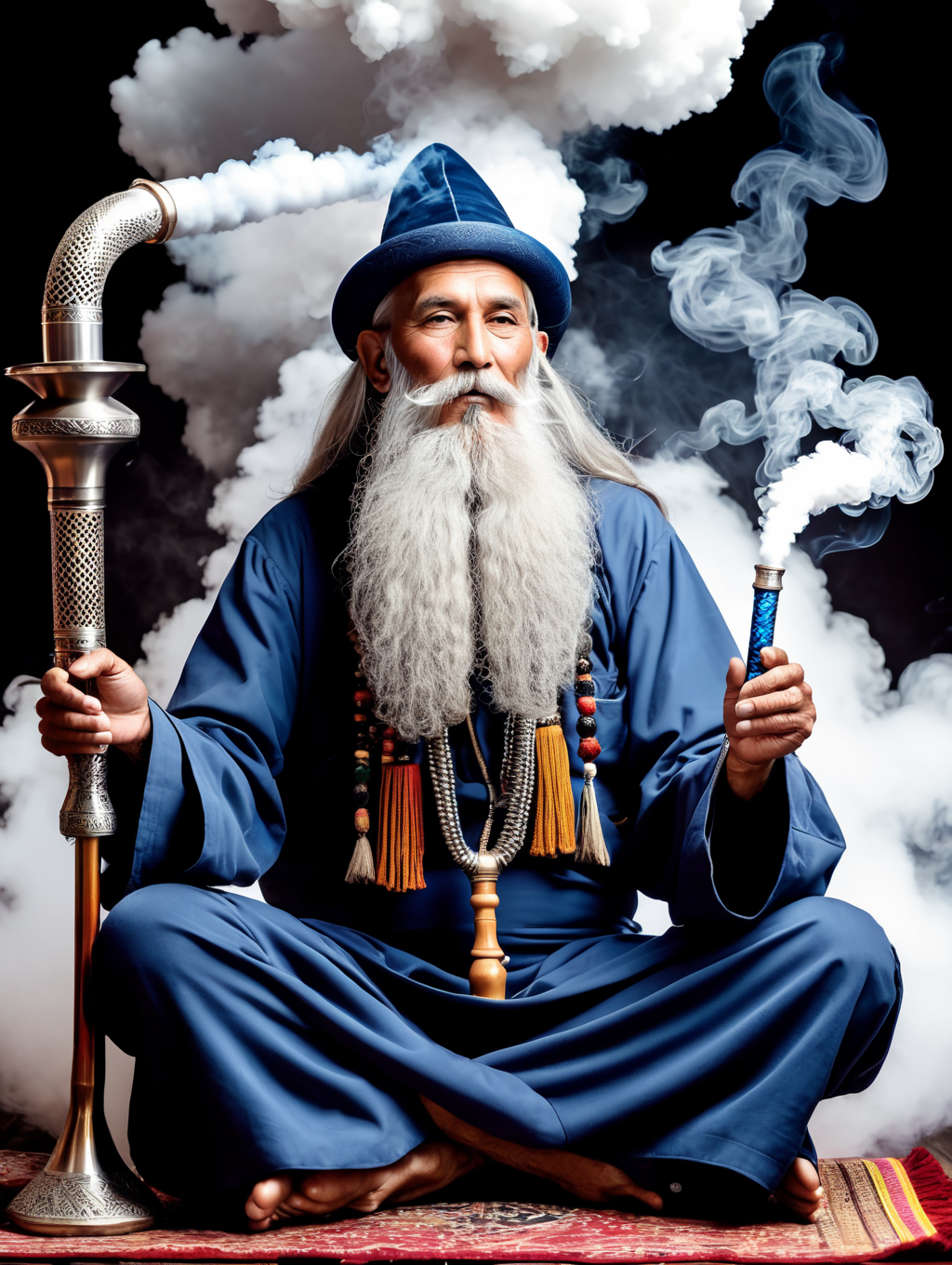 Premium Free ai Images | old wizard with long beard sitting cross ...